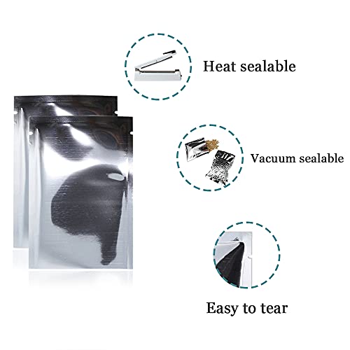 500 Pack Mylar Foil Small Pouch 2x2.8 inches (1.6x2.4 inches Inner Size) Silver Aluminum Foil Heat Sealable Bulk Food Storage Mini Bags