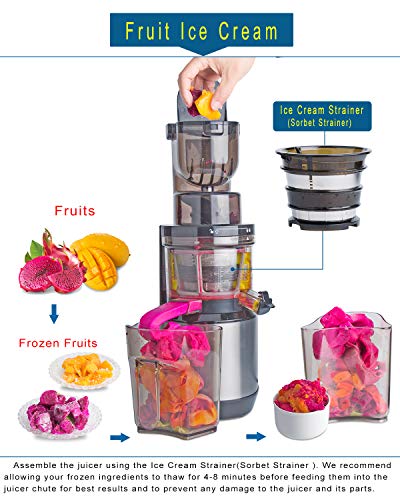 Masticating Juicer,Whole Slow Juicer Extractor by Vitalisci,Cold Press Juicer Machine,Anti-Oxidation for Fruit and Vegetable,Easy to Clean and BPA Free,(300W AC Motor/3.15" Wide Chute/40 RPMs)-Silver