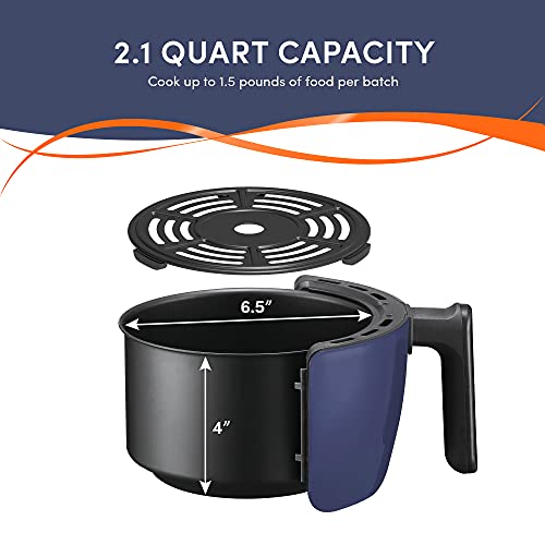 Elite Gourmet EAF-0201BG# Personal 2.1 Qt. Compact Space Saving Electric Hot Air Fryer Oil-Less Healthy Cooker, Timer & Temperature Controls, PFOA/PTFE Free, 1000W, Quart, Blue Gray