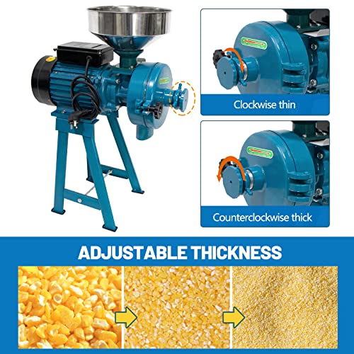 Electric Grinder, Woueniut High Power Adjustable Thickness Grain Mill Electric, Wet and Dry Powder Machine for Spices Seeds Herb Rice Corn (Wet and Dry)