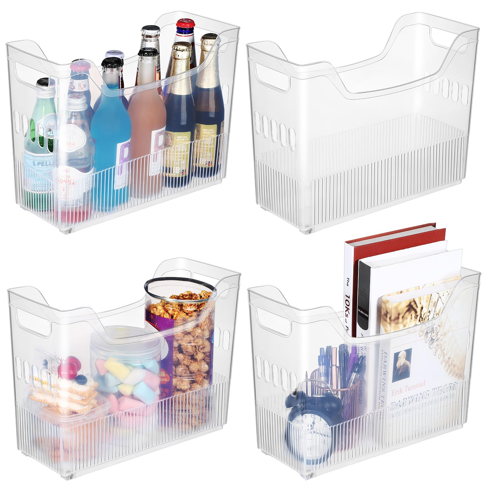 Beeveer 4 Pcs Plastic Freezer Organizer Bins with Wheel Tall Narrow Kitchen Pantry Organizer Snack Storage Containers for Office Refrigerator(10 x 13.3 x 5.5 Inch)