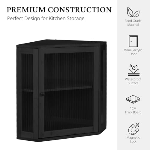 BRONYPRO Double Layer Corner Bread Box for Kitchen Counter with Height-adjustable Partition, Large Black Bamboo Wooden Bread Box for Multiple Loaves, Modern Breadbox for Kitchen Countertop