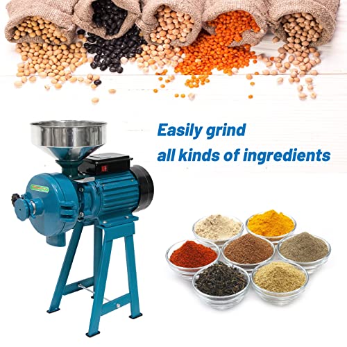 Electric Grinder, Woueniut High Power Adjustable Thickness Grain Mill Electric, Wet and Dry Powder Machine for Spices Seeds Herb Rice Corn (Wet and Dry)