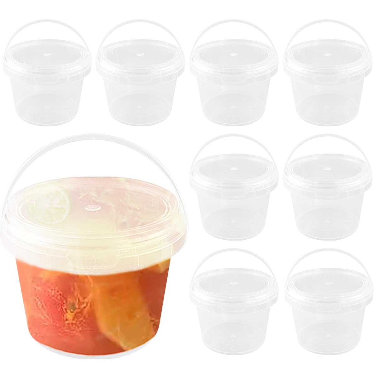 DOERDO 12Pcs Ice Cream Bucket Plastic Storage Buckets Reusable Clear Freezer Containers with Lids, Leakproof Bucket for Homemade Food Drink, 4.7x3.3Inch, 17oz