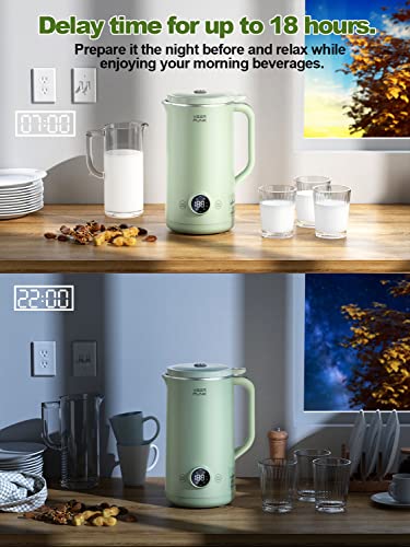 VEGAPUNK Nut Milk Maker Machine 20oz - Smart Automatic Cold and Hot Dairy Free Soybean/Oat/Coconut/Soy Milk Maker Machine with Filter Bag - Plant Based Almond Cow Milk Machine Maker for Vegan - Green