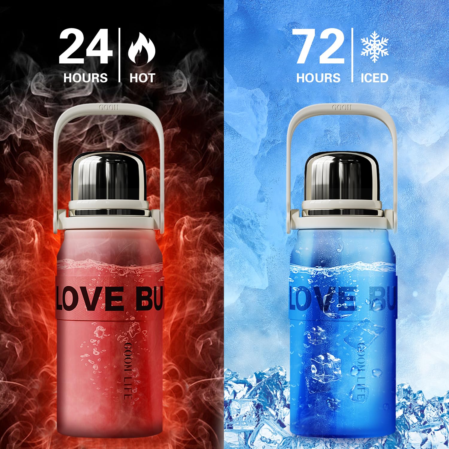 GOOM The Grip 32 oz Water Bottles for Hot and Cold Drinks,18/10 Stainless Steel Insulated Water Bottle with Lid, Carrying Strap,Strainer,7-Layer Insulation,Wide Mouth - White