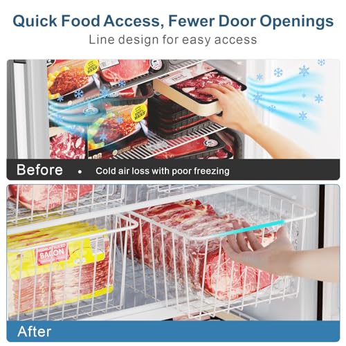 iSPECLE Upright Freezer Organizer Bins - 6 Pack Medium Stand up Freezer Baskets for 14 to 15.5 cu.ft Freezer, Easily Sort and Get Food, Air Circulation Stop Food Sliding out from Freezer, White