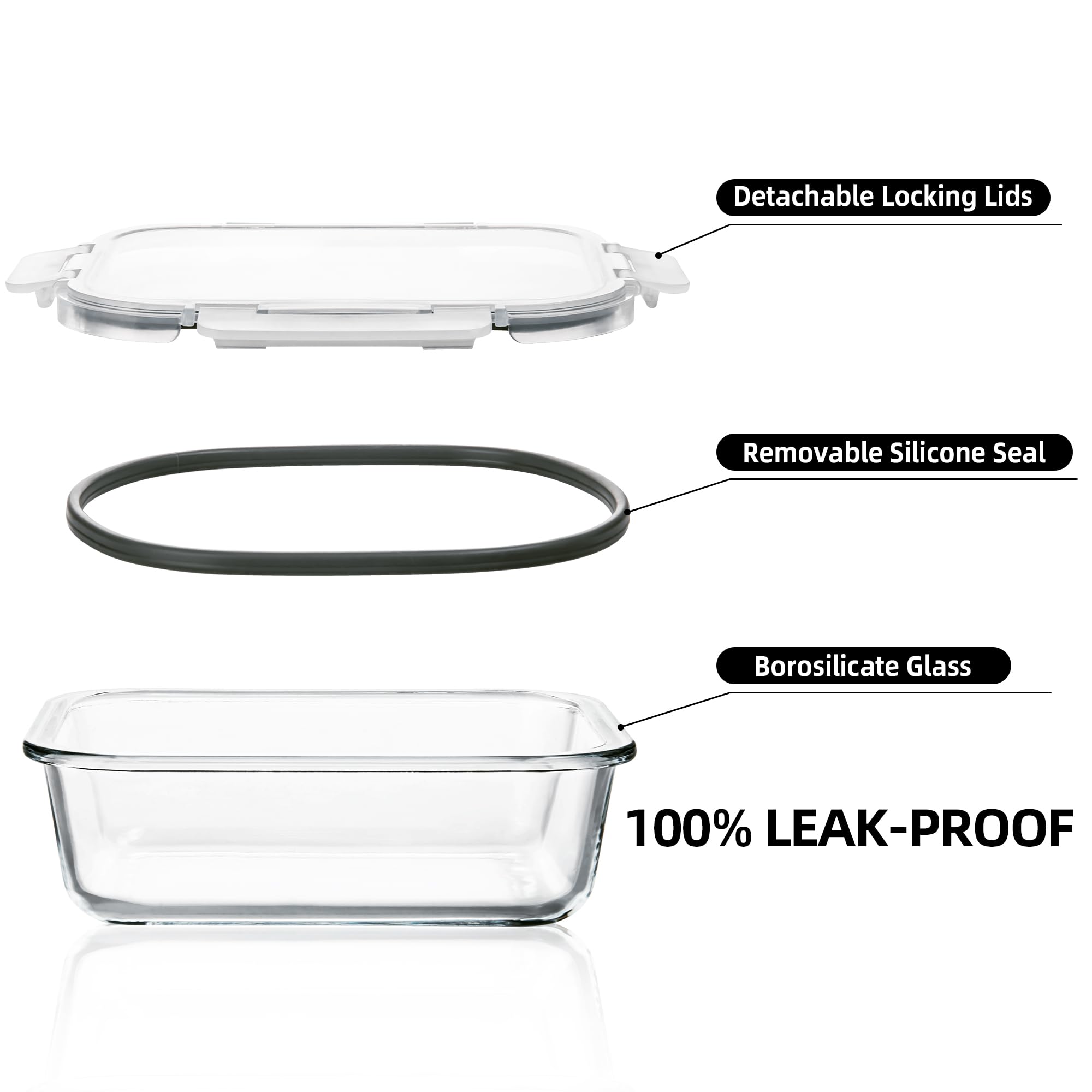 SHYRC 8 Pack Glass Food Storage Containers Set, Glass Meal Prep Containers with Leakproof Lids, Airtight Glass Lunch Containers, Ideal for Food Storage, On-the-Go, Leftover