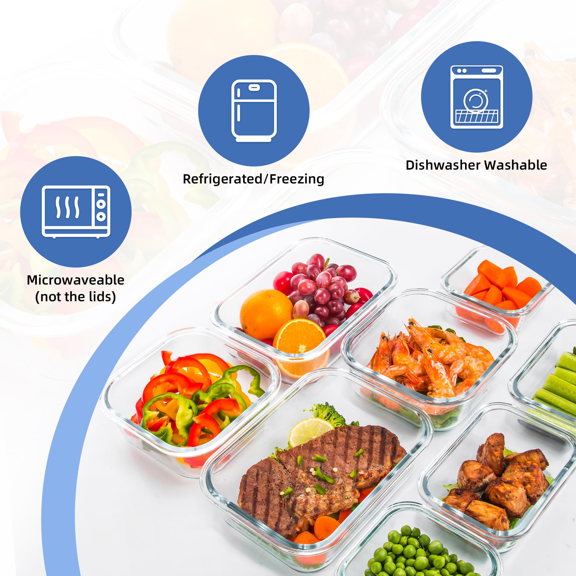 SHYRC 8 Pack Glass Food Storage Containers Set, Glass Meal Prep Containers with Leakproof Lids, Airtight Glass Lunch Containers, Ideal for Food Storage, On-the-Go, Leftover