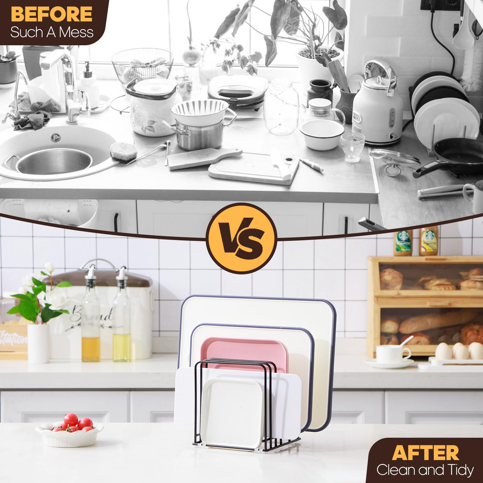 DOYOQI Cutting Board Organizer, Kitchen Cabinet Organizer Storage Rack, 5 Slots Holder Stand for Cutting Board,Baking Cookie Pan, Cookie Sheets Organizer for Kitchen Countertop,Metal Black (1 Pack)