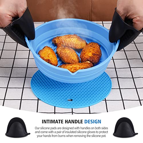 SiliconeWay Air Fryer Silicone Liners - 4PCS With 2 Foldable Air Fryer Liners, 1 Pair Silicone Oven Mitts,1 Silicone Mat And 1 Ebook- Collapsible Lip Design Heat Resistant Silicone Basket Pot