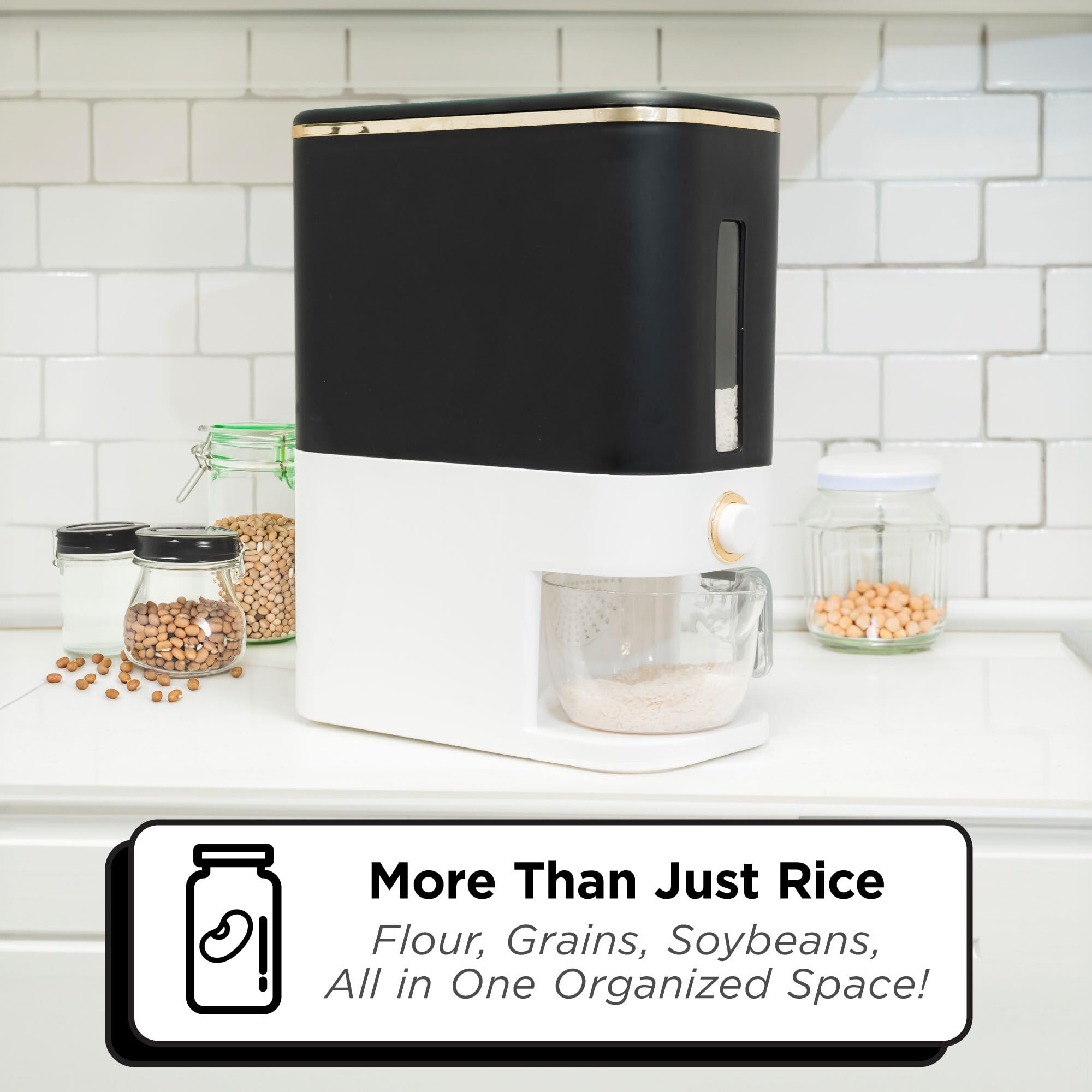 Dizpent 26.4 Lbs Rice Dispenser Countertop With Measuring Cup, Sealed Rice Storage Container, Moisture-proof Rice Container For Fresh Grains In Your Kitchen Pantry Bpa-free Grain Dispenser
