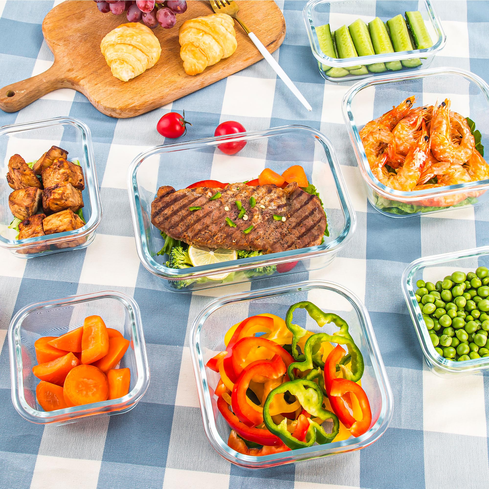 SHYRC 8 Pack Glass Food Storage Containers Set, Glass Meal Prep Containers with Leakproof Lids, Airtight Glass Lunch Containers, Ideal for Food Storage, On-the-Go, Leftover