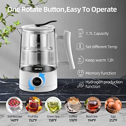 Glass Hydrogen Generator Water Kettle,Hydrogen Rich Water Kettle,Water Ionizer With SPE PEM Technology 1.7L Alkaline Ionizer Generator Electrolysis Generator Hydrogen Content up to 3600 PPB