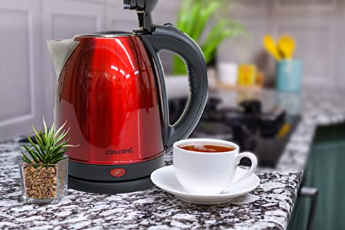 Courant 1.5 Liter Kettle Red Stainless Steel Cordless Electric Kettle with 360 Degree Rotational Body, Automatic Safety Shut-Off, Perfect for Tea / Coffee /Hot Chocolate/ Soup/ Hot Water