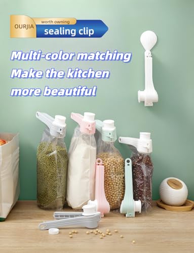 Food Storage Sealing Clips with Pour Spouts, Bag Clips for Food, Kitchen Chip Bag Clips, Plastic Cap Sealer Clips, Great for Kitchen Food Storagec,OURJIA,2pcs (Pink-L&White-s)