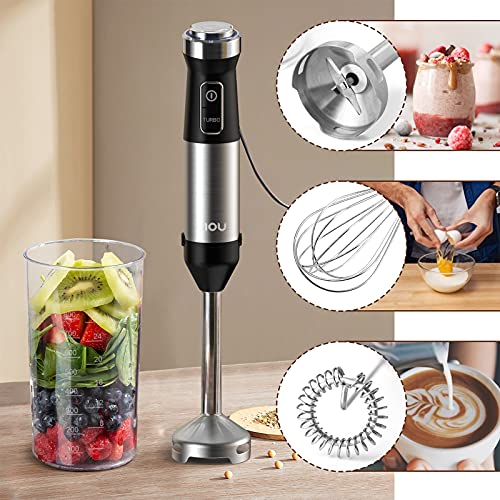 YIOU Immersion Blender, Ultra-Stick Hand Blender Variable Speed Stick Blender 500 Watt Heavy Duty Copper Motor Brushed 304 Stainless Steel for Soups Sauces and Smoothie, Set Midnight Black
