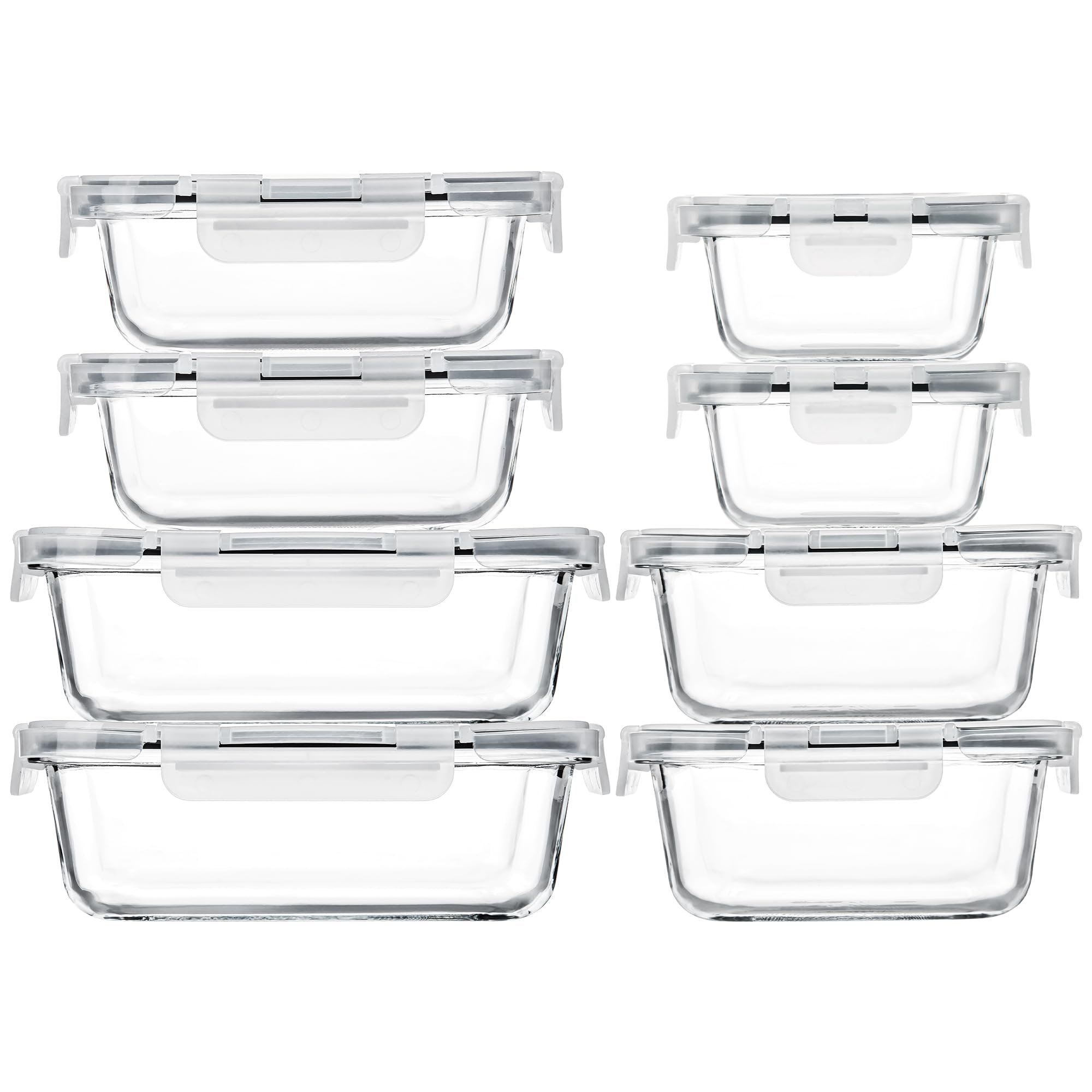 SHYRC 8 Pack Glass Food Storage Containers Set, Glass Meal Prep Containers with Leakproof Lids, Airtight Glass Lunch Containers, Ideal for Food Storage, On-the-Go, Leftover