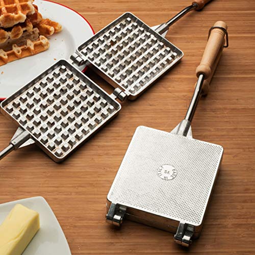 Kings County Tools Stovetop Handheld Waffle Maker | Great for Camping & Kitchen | 5β Long Beechwood Grip | Makes A Perfect Breakfast Treat | Food Grade Safe | Sturdy and Durable