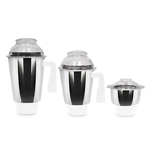 BLAAZE 110V Powerful 800W Mixer Grinder w/ 3 Stainless Steel Jars & Blades Perfect for Dry & Wet Fine Grinding β Dosa batters, Indian Curry Spices Coconut Chutney Grinding Mixing (White Matte Silver)