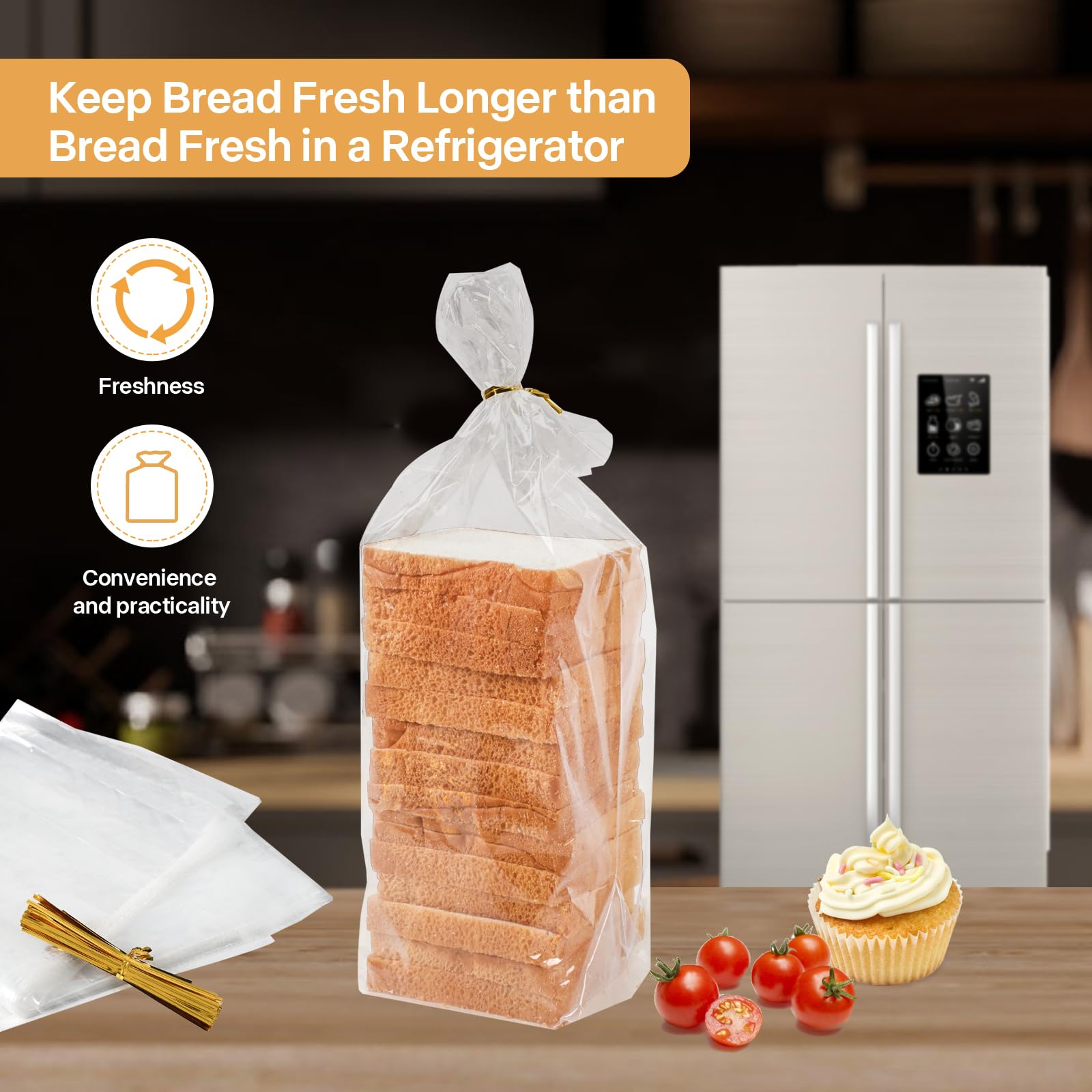 Spmarkt 100packs Plastic Bread Bags with 110 Twist Ties, Food Grade Plastic Bread Bags for Homemade Bread, Clear Bread Loaf Bags for Convenient Baking Storage Solution, Ideal for Home Bakers