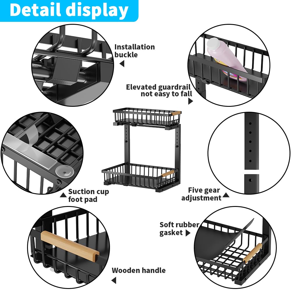 ZMJESSNIA Under Sink Organizer, 2 Tier Under Sink Organizers and Storage, Metal Slide out Pull out Cabinet Organizer ,2 Pack Sliding Drawer Organizer for Kitchen Bathroom Pantry