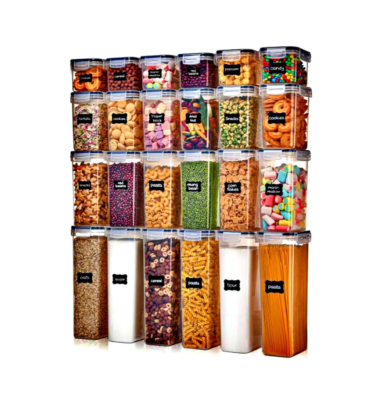 Airtight Kitchen Food Storage Containers with Lids, 24 pcs Organize Your Kitchen and Pantry With Our Canisters for Cereal, Dry Food, Flour and Sugar, BPA Free, Includes 24 Labels