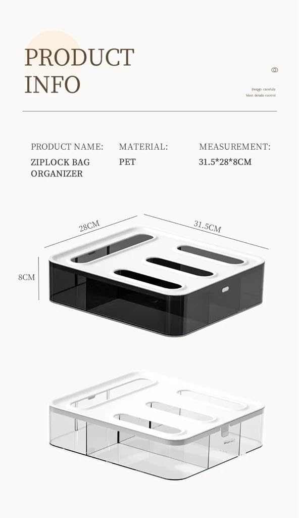 Storage organizer for Ziplock bags, acrylic kitchen drawer bag organizer with zipper closure..-Organizer for Drawer,Countertop and Wall,Easy to Use Ziplock Bag.