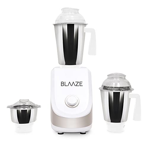 BLAAZE 110V Powerful 800W Mixer Grinder w/ 3 Stainless Steel Jars & Blades Perfect for Dry & Wet Fine Grinding β Dosa batters, Indian Curry Spices Coconut Chutney Grinding Mixing (White Matte Silver)
