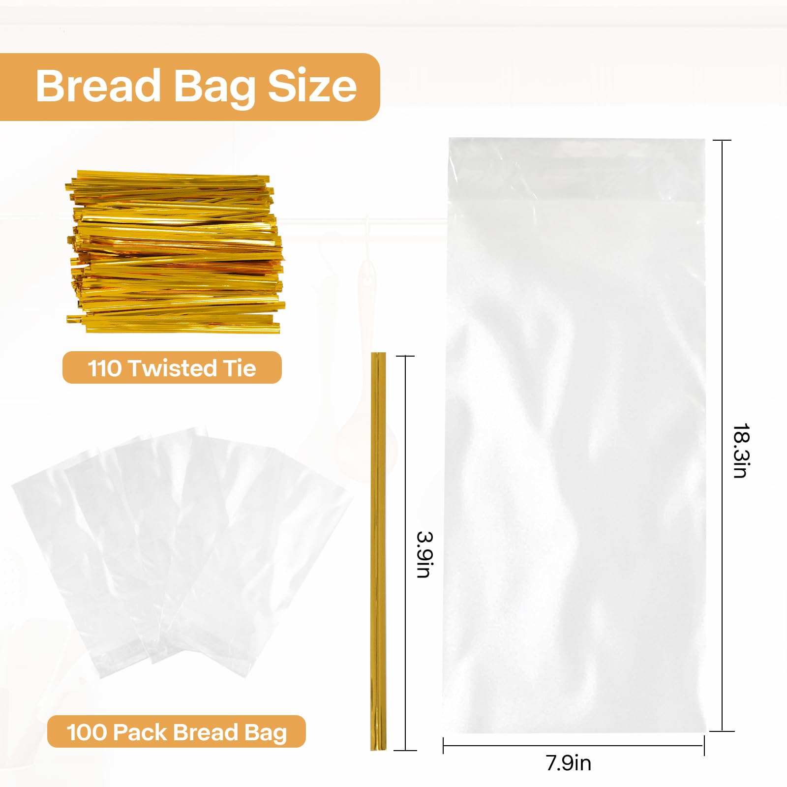 Spmarkt 100packs Plastic Bread Bags with 110 Twist Ties, Food Grade Plastic Bread Bags for Homemade Bread, Clear Bread Loaf Bags for Convenient Baking Storage Solution, Ideal for Home Bakers