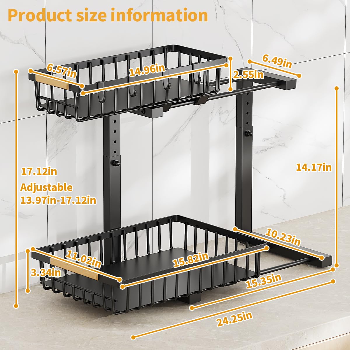 ZMJESSNIA Under Sink Organizer, 2 Tier Under Sink Organizers and Storage, Metal Slide out Pull out Cabinet Organizer ,2 Pack Sliding Drawer Organizer for Kitchen Bathroom Pantry