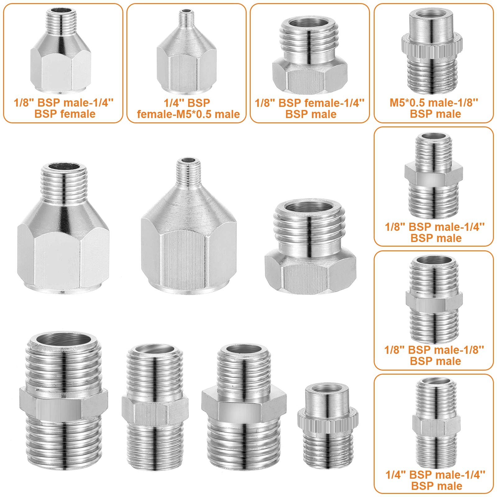 15 Pieces Airbrush Adapter Set Airbrush Quick Release Coupling Disconnect Adapter Kit Airbrush Quick Release Disconnect Fitting Connector Set Female Connectors for Air Compressor and Airbrush Hose