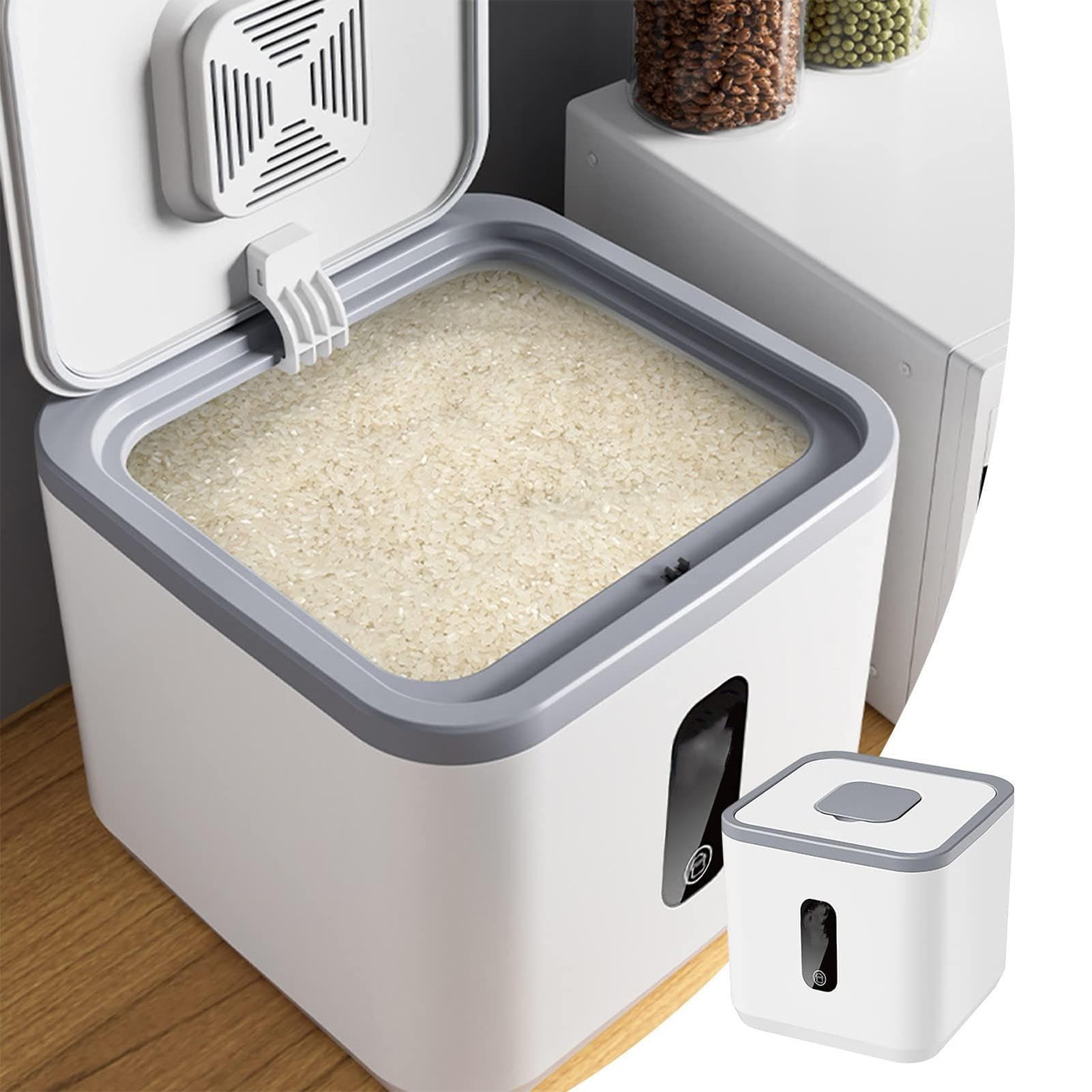MCGOS Rice Dispenser, Rice Airtight Storage Container, 25 Lbs Rice Container, Cereal Dry Food Flour Bin, Food Dispenser with Measuring Cup, Kitchen and Pantry Organization Bin for Sugar, Pasta