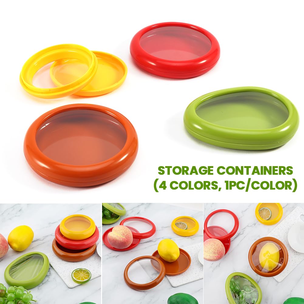 4 Pcs Avocado Saver, Avocado Storage Container with 30 Freezer Bags, Fruit Storage Containers for Fridge, Reusable Refrigerator Storage Box Fresh Stretch Pod for Vegetable Crispe