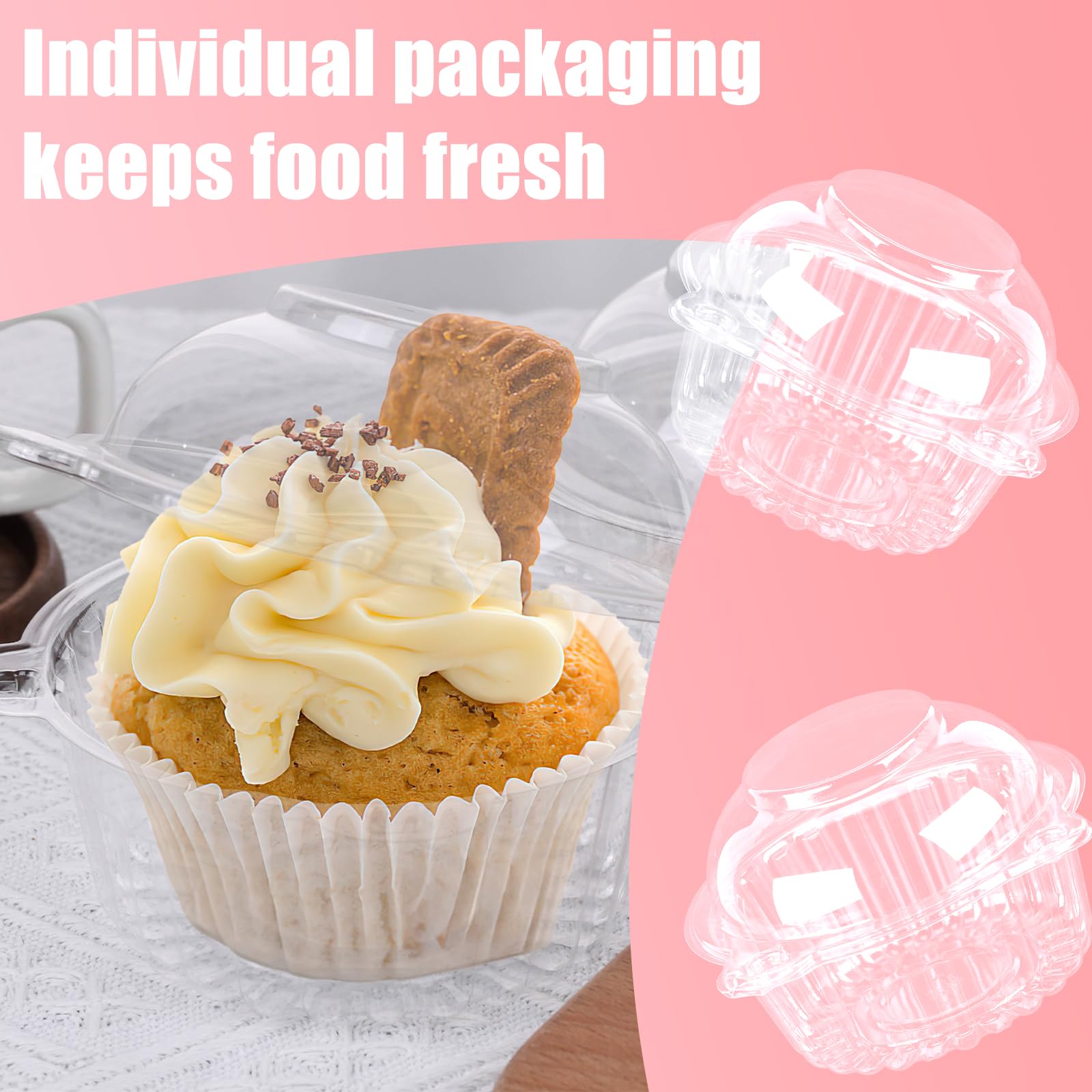 HANSGO 80Pack Individual Cupcake Containers with Lid, 4.3 x 3.2 Inches Plastic Clear Cupcake Holder for Wedding Baby Shower Birthday Party Supply