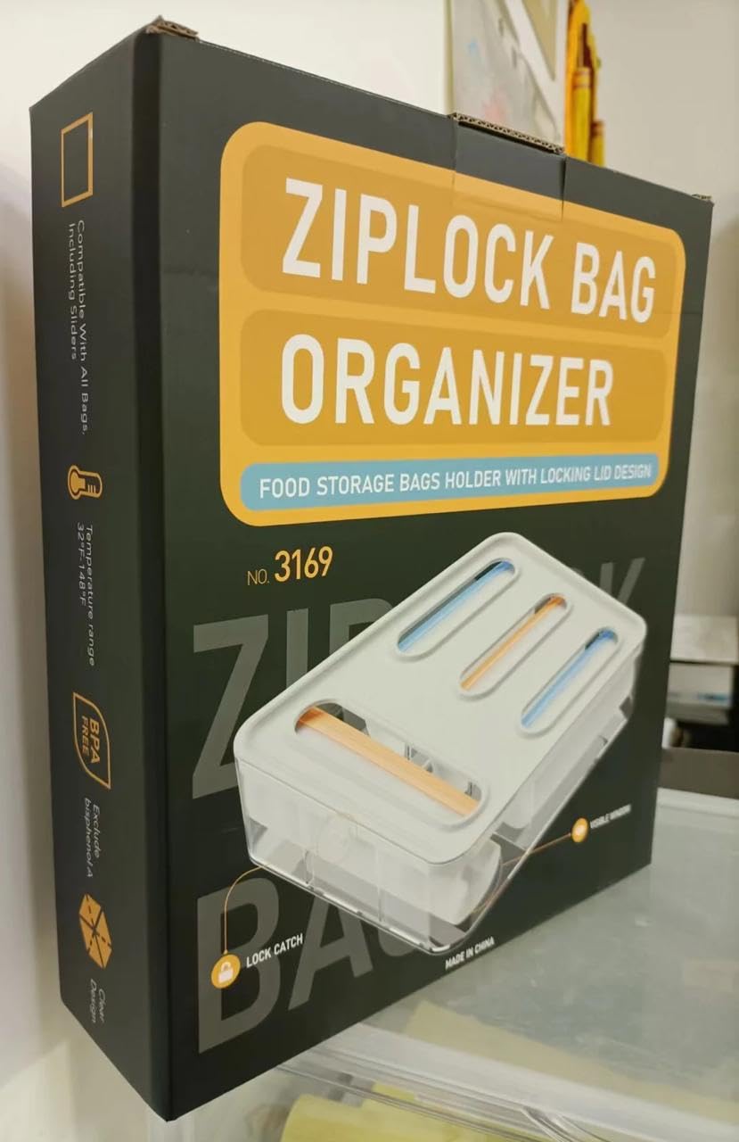 Storage organizer for Ziplock bags, acrylic kitchen drawer bag organizer with zipper closure..-Organizer for Drawer,Countertop and Wall,Easy to Use Ziplock Bag.