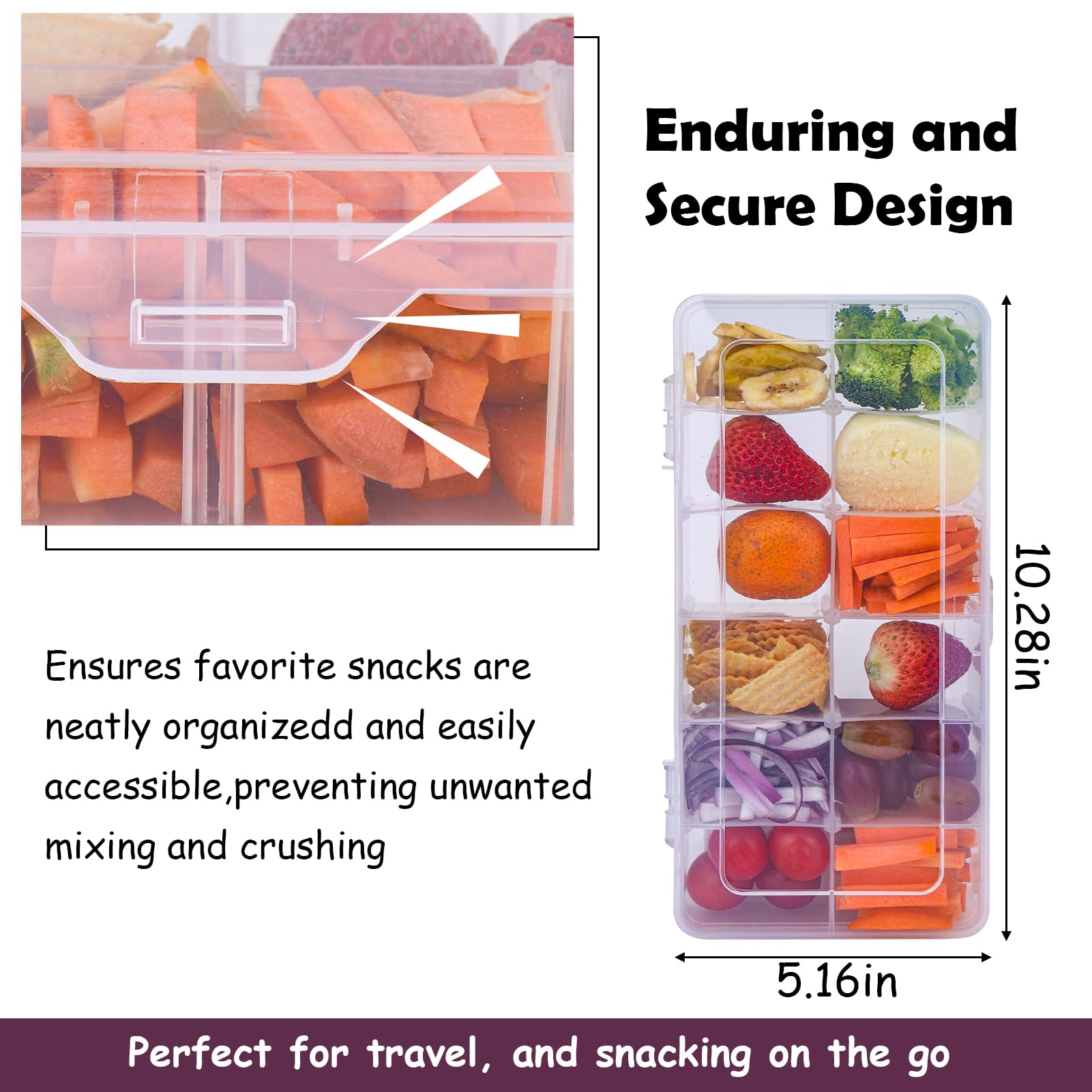 XANGNIER Snack Box Container for Kids Lunch Accessories,Divided Snackle Box Charcuterie Container,12 Compartments Reusable Food Storage Containers for School, Travel,Work,Bento Box Accessories,1 Pack