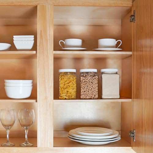 Plastic Jars (32 Fl Ounce - 6 Pack) Square Grip Handle | Clear PET Empty Jar Container Sets with Ribbed White Airtight Lid | Food Storage, Supplies, Snacks, Detergent, Kitchen & Household Storage