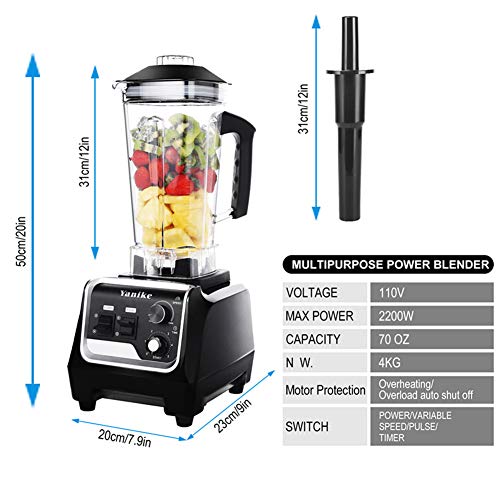 Professional Countertop Blender, 2200W High Power Commercial Blender for Shakes and Smoothies with 70Oz BPA Free Container, Built-in Timer Smoothie Maker Mixer for Crushing Ice, Frozen Dessert