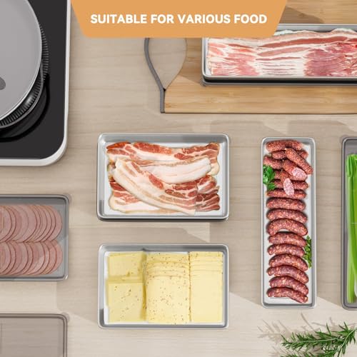 2 Pcs Bacon Container for Refrigerator, 304 Stainless Steel Airtight Deli Meat Storage Containers with Clear Lid and Non-Slip Bottom,for Kitchen Fridge Organizers and Storage (Square+Rectangular)