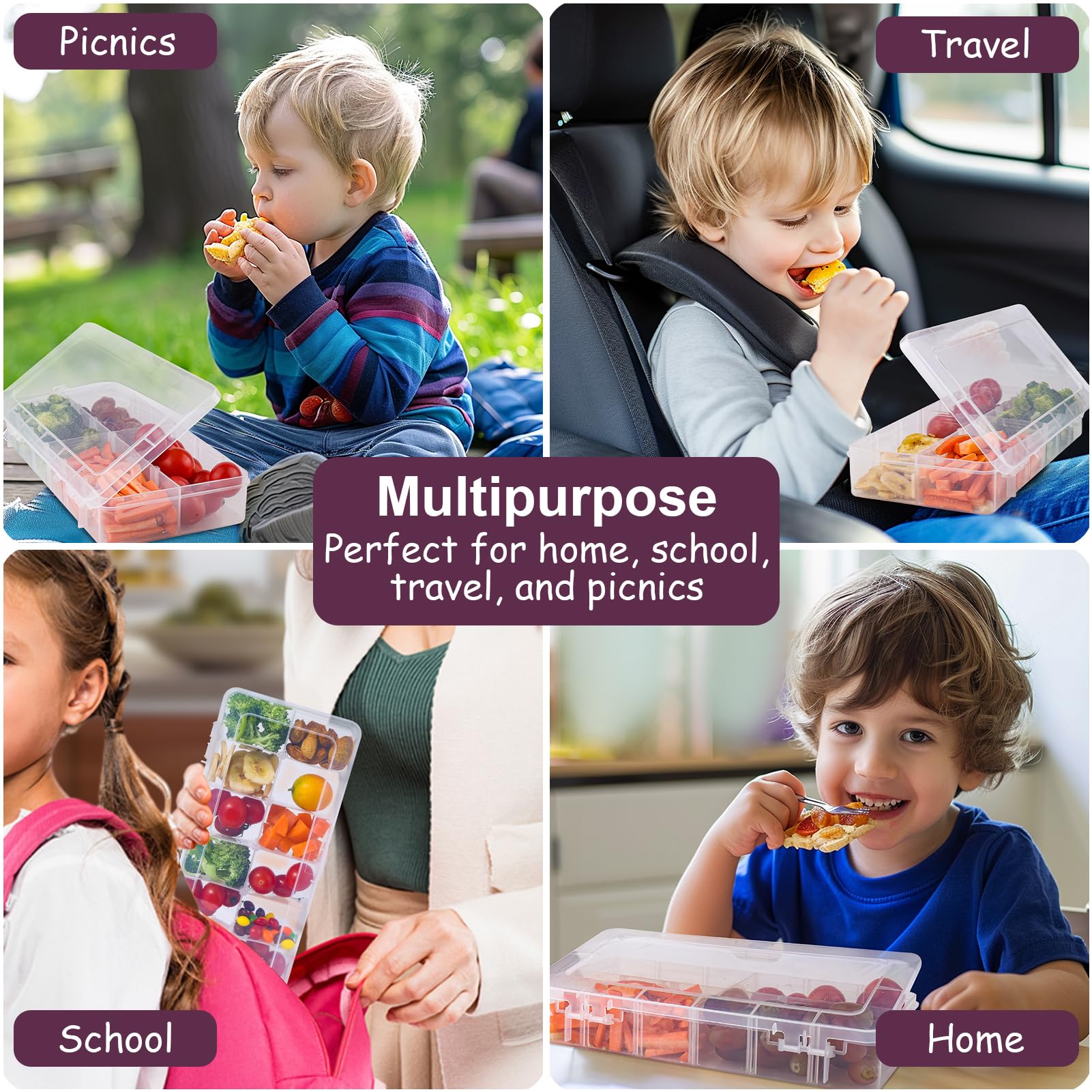 XANGNIER Snack Box Container for Kids Lunch Accessories,Divided Snackle Box Charcuterie Container,12 Compartments Reusable Food Storage Containers for School, Travel,Work,Bento Box Accessories,1 Pack