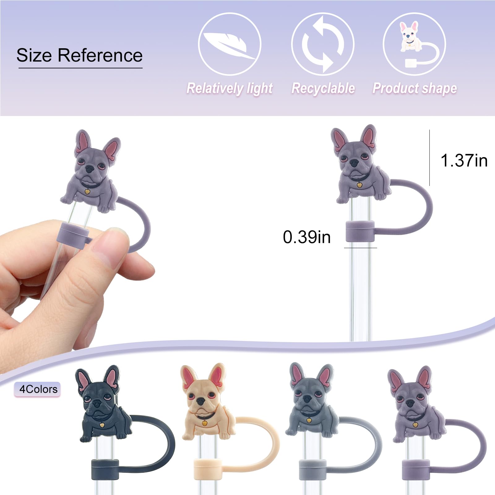 Velaco 4Pcs 0.4in/10mm Diameter Silicone Straw Covers Cap Compatible with Stanley 20 30&40 Oz Cup, Cute Dog Straw Toppers for Stanley 40 Oz Tumbler with Handle, Dust-Proof Straw Caps for Water Bottle