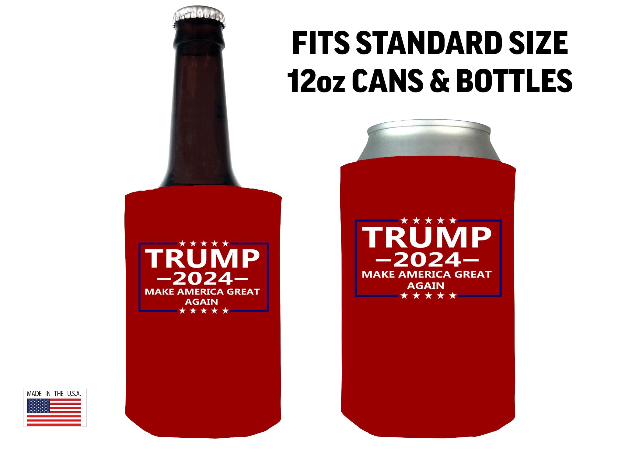 Rogue River Tactical Trump Red Make America Great Again MAGA Flag Neoprene Collapsible Beer Can Bottle Beverage Cooler Sleeves 2 Pack