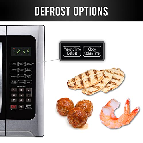 Farberware Countertop Microwave Oven 1.2 Cu. Ft. 1100 Watt with LED Lighting, Child Lock, Easy Clean Grey Interior, Stainless Steel