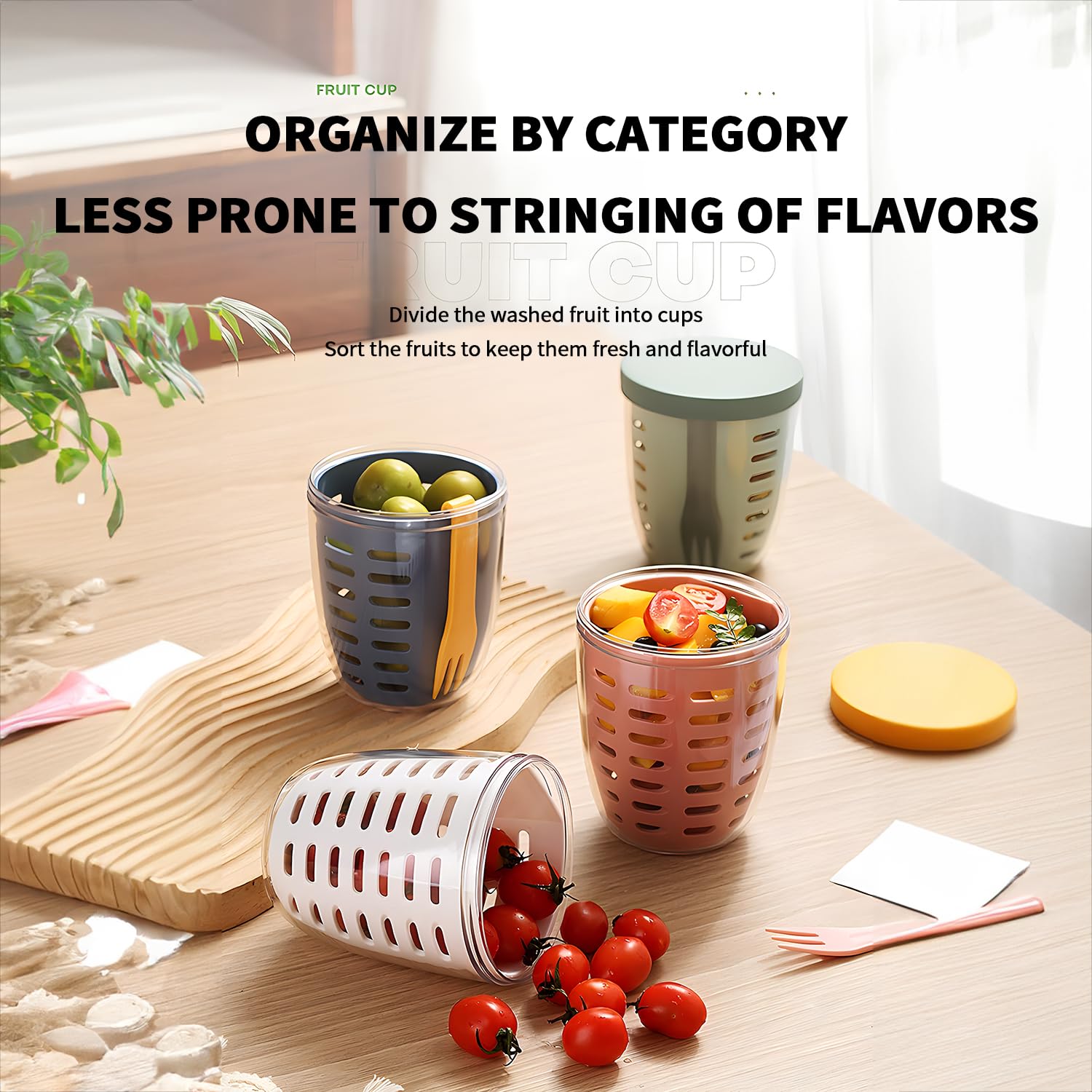 Luiruey Portable Fruit Cups with Lids and Fork, Overnight Oats Containers Snack Pot with Airtight Lid 20 oz Cereal, Milk, Vegetable and Fruit Salad Storage Containers (green)