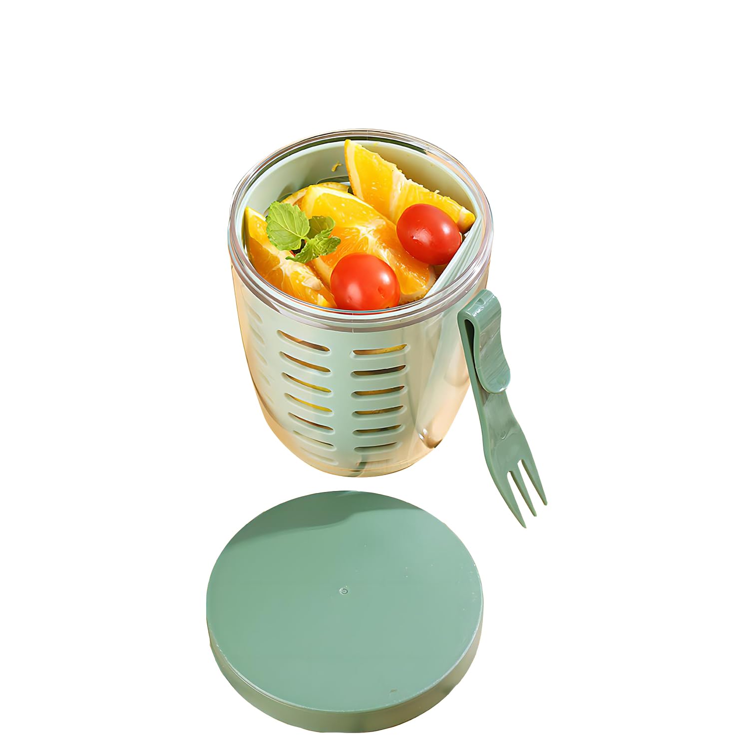Luiruey Portable Fruit Cups with Lids and Fork, Overnight Oats Containers Snack Pot with Airtight Lid 20 oz Cereal, Milk, Vegetable and Fruit Salad Storage Containers (green)