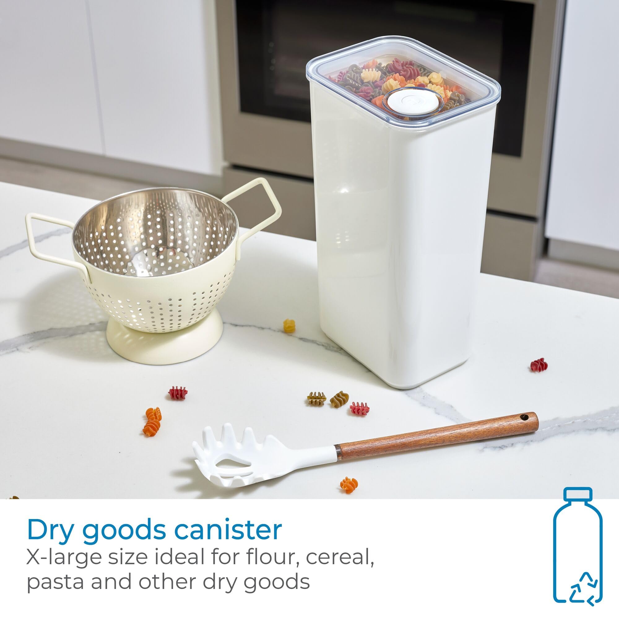 iDesign Recycled Plastic XL Dry Goods Kitchen Canister with Airtight Lid – 6.34" L x 4.79” W x 11.68” H, White