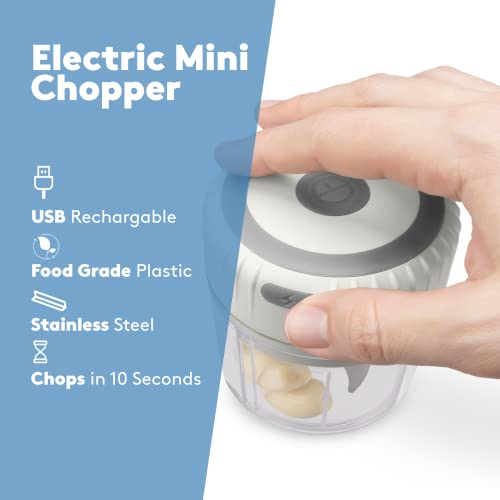 Real Simple Electric Mini Food Processor | Mini Chopper for Quick Food Prep Station, Portable Salad and Minced Onion | Portable USB Charging, 250 ML Food Container | White