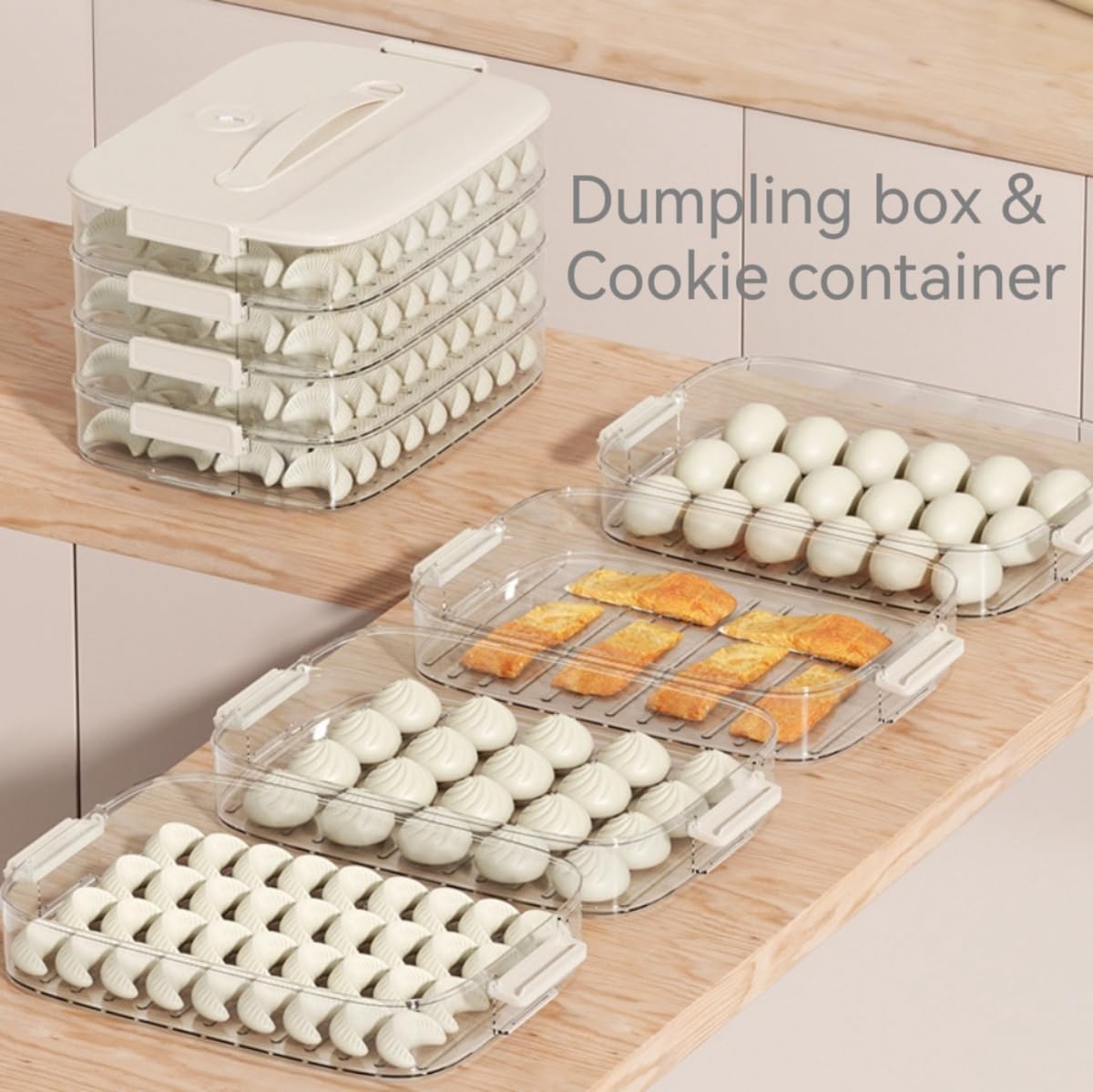 MANHONGYU 4-layer Food Storage Container, Dumpling Box,Cookie Container,Transparent Food Preservation Box for Kitchen and Refrigerator, Stackable Snack Container with Lid,Good Sealing,Heighten
