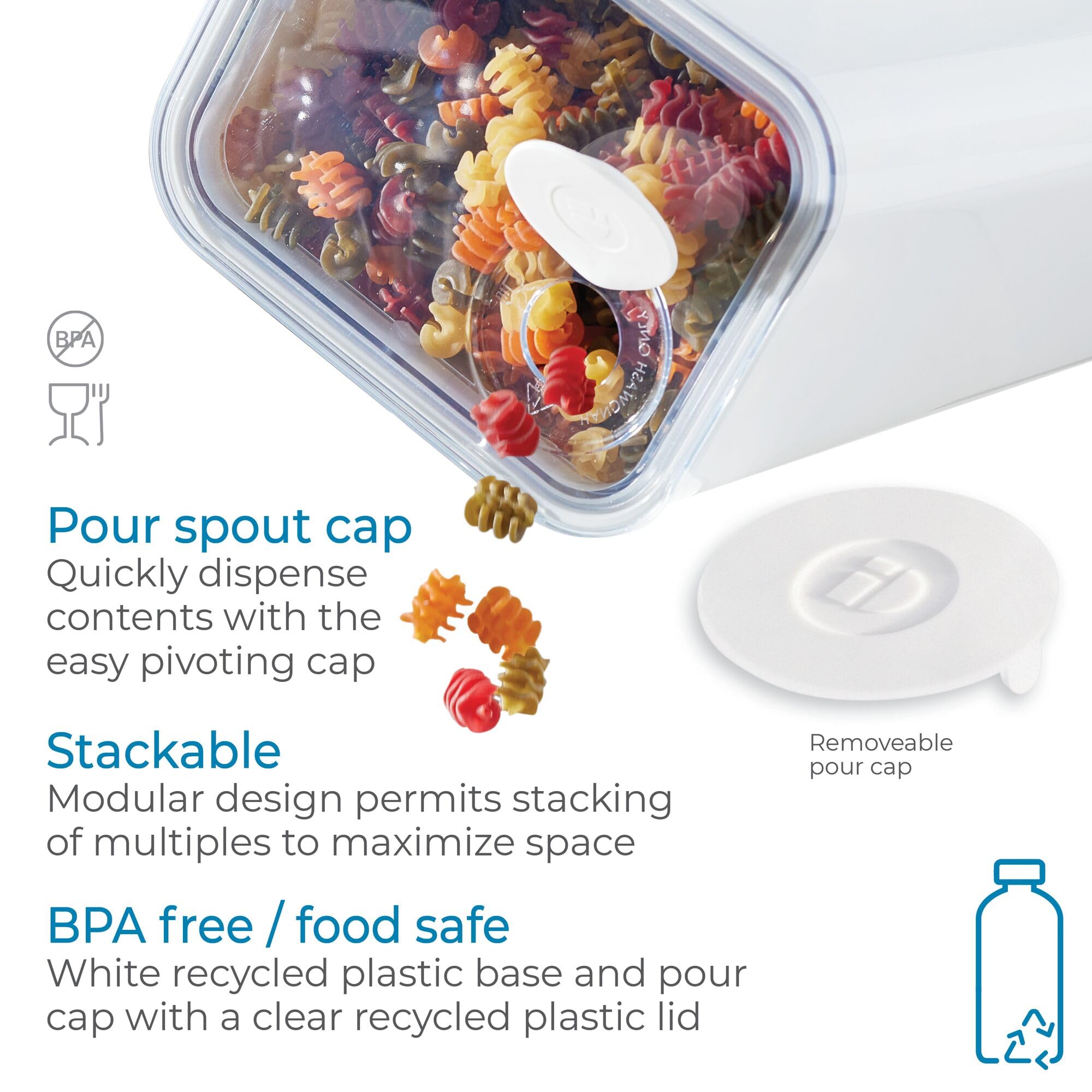 iDesign Recycled Plastic XL Dry Goods Kitchen Canister with Airtight Lid – 6.34" L x 4.79” W x 11.68” H, White